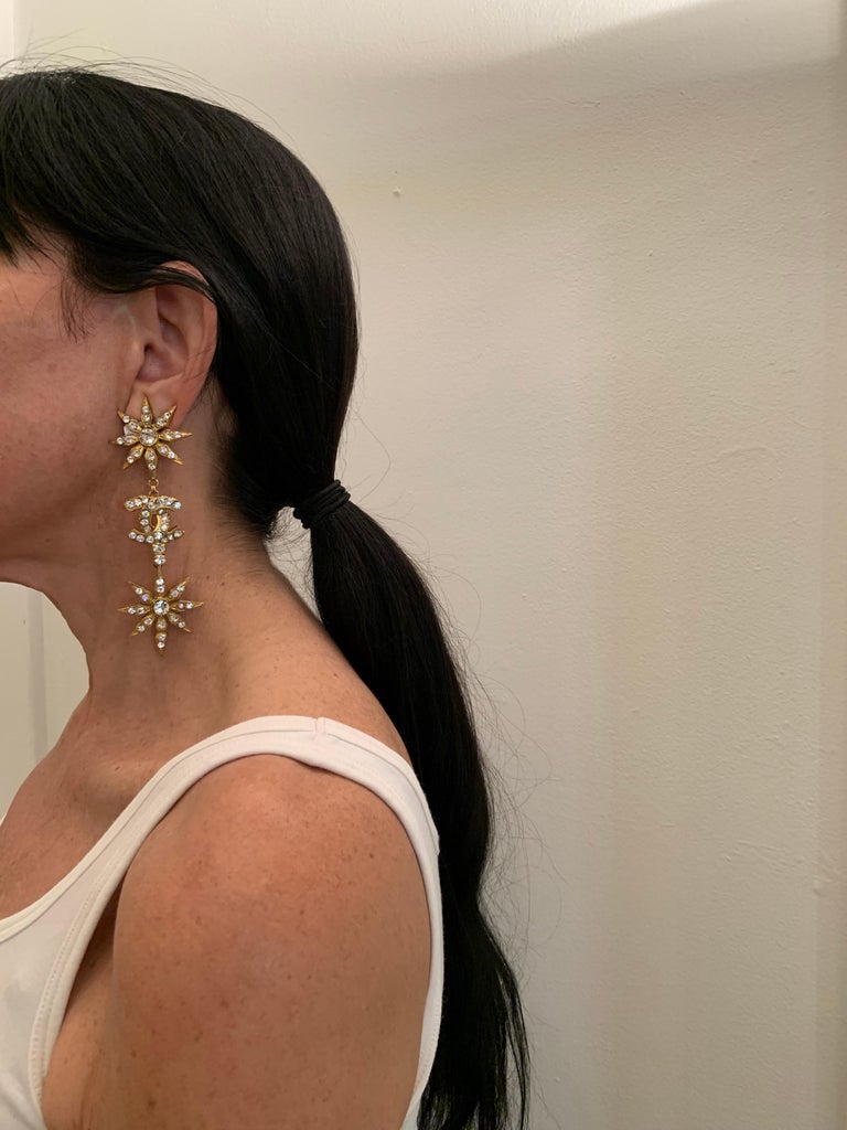 Vintage Coco Chanel Diamanté Logo Statement Earrings at 1stDibs