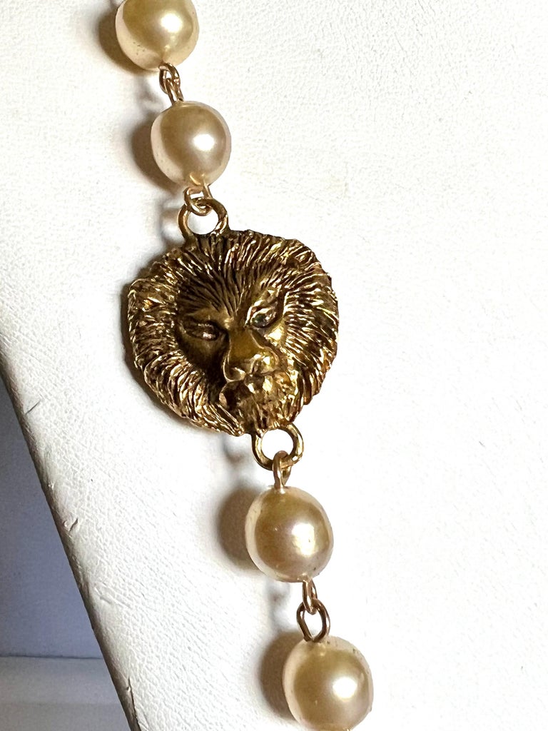 Vintage Coco Chanel Lion Medallion Pearl Necklace at 1stDibs
