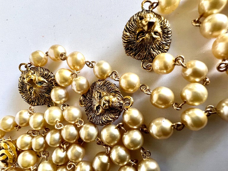 Vintage Coco Chanel Lion Medallion Pearl Necklace at 1stDibs
