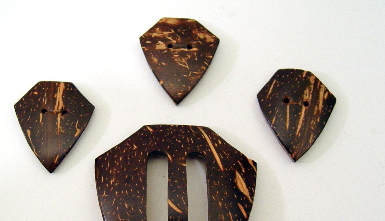 Vintage Coconut Belt Buckle and Button Set For Sale at 1stDibs