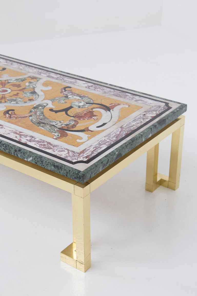 Vintage Coffee Table in Brass and Marble For Sale at 1stDibs