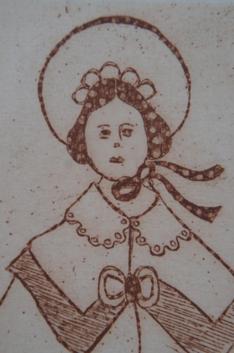 Vintage Colonial Pioneer Lady 2nd Edition Etching Print Signed Framed ...