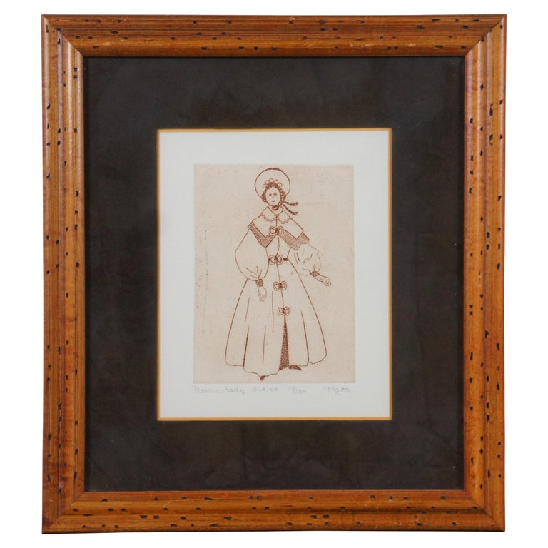 Vintage Colonial Pioneer Lady 2nd Edition Etching Print Signed Framed ...