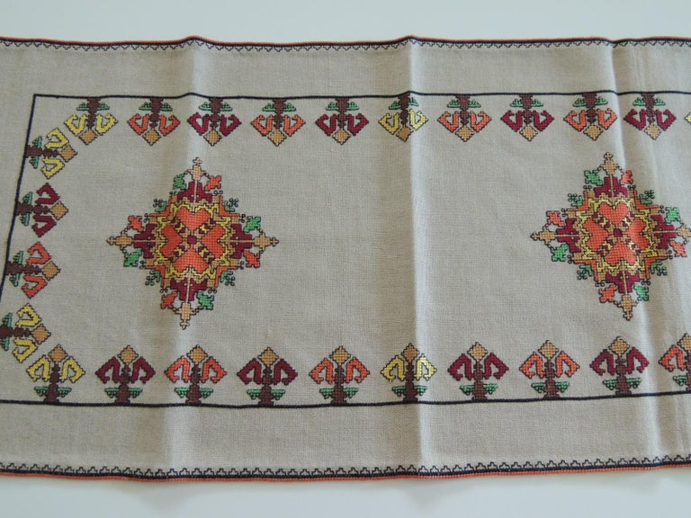 Vintage Colorful Embroidered Table Runner Textile at 1stDibs