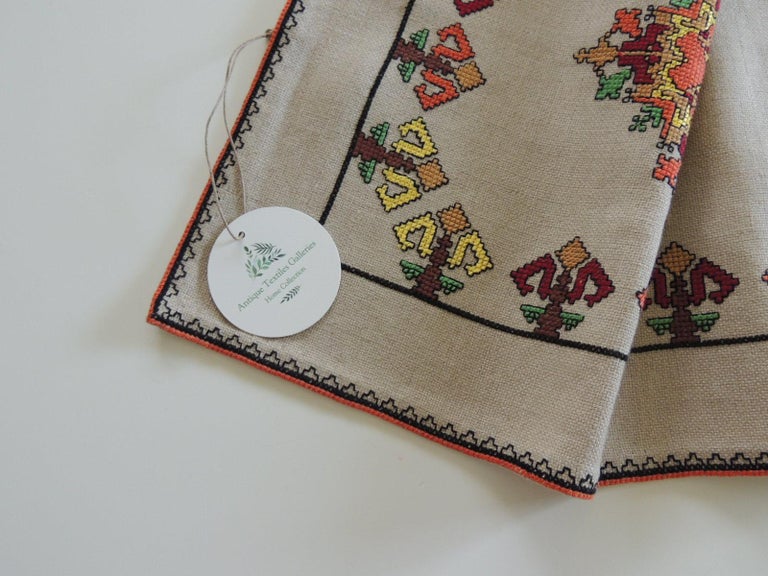 Vintage Colorful Embroidered Table Runner Textile at 1stDibs