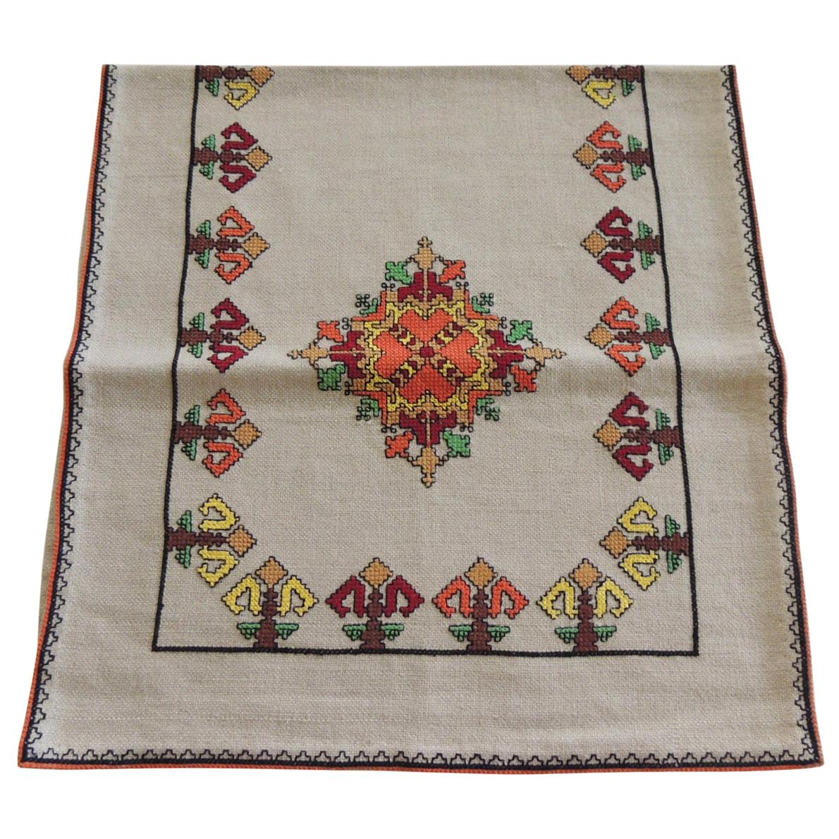Vintage Colorful Embroidered Table Runner Textile at 1stDibs