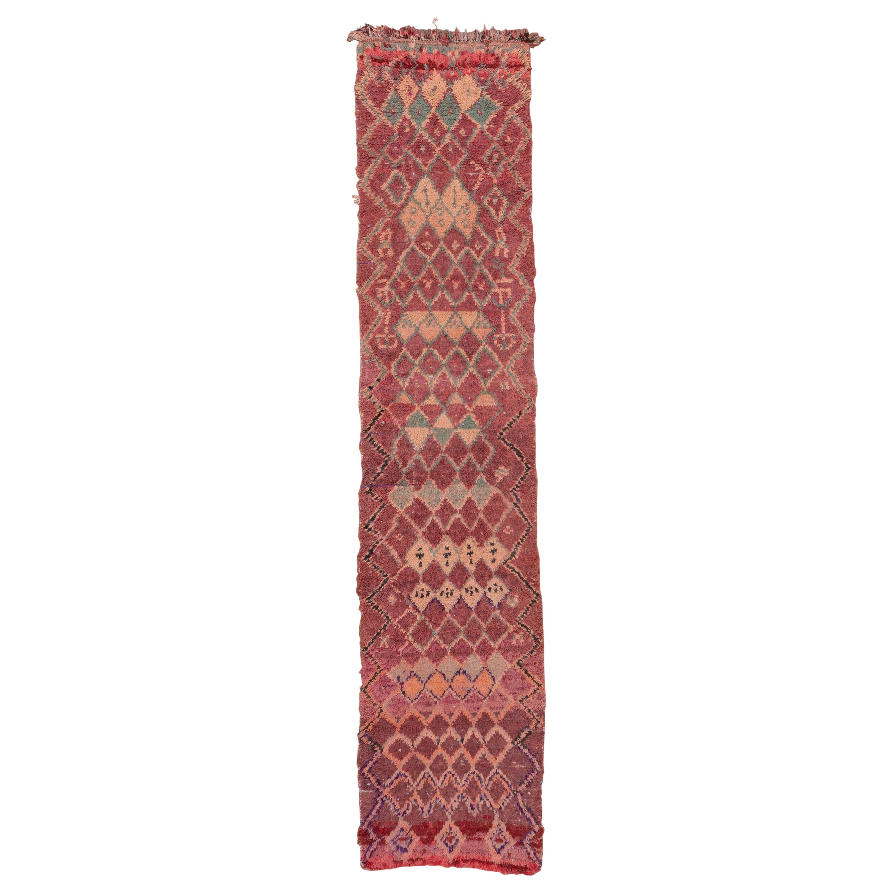Vintage Moroccan Geometric Blue Fabric Runner For Sale at 1stDibs