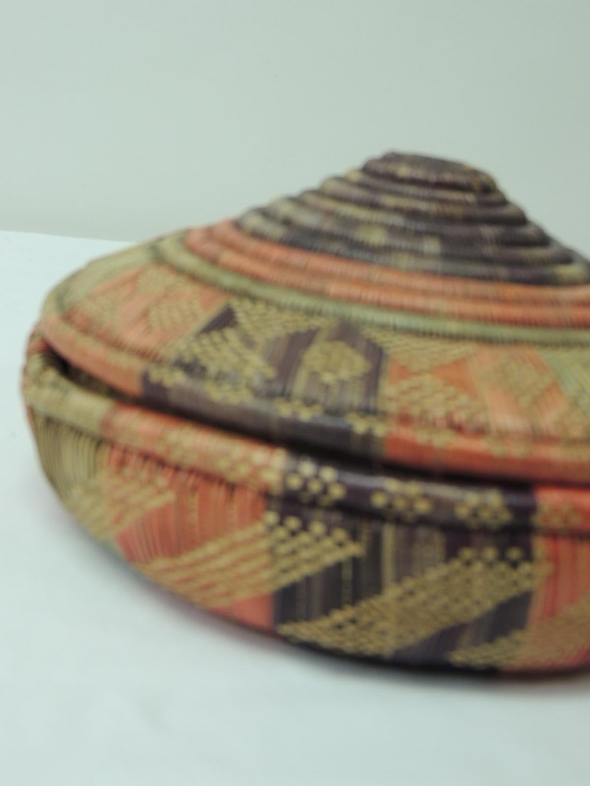 Vintage Colorful Round Lidded African Basket at 1stDibs