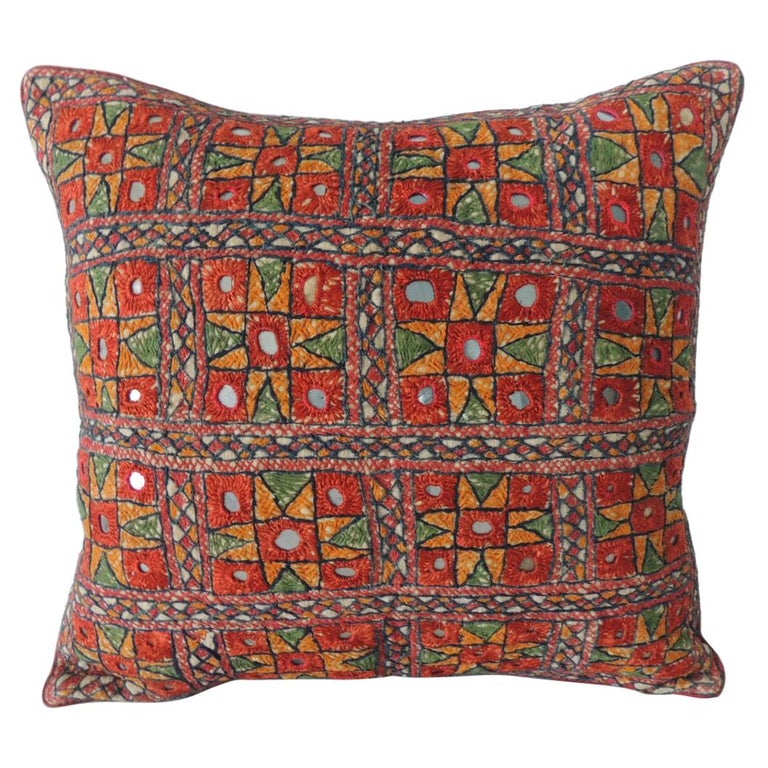 Vintage Colorful Square Embroidered Decorative Pillow For Sale at 1stDibs