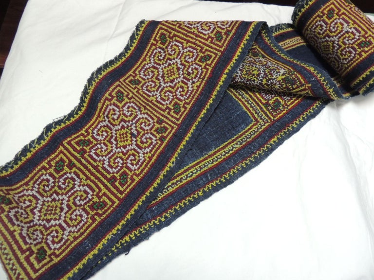 Vintage Colorful Woven Asian Blue and Green Sash/Trim For Sale at 1stDibs