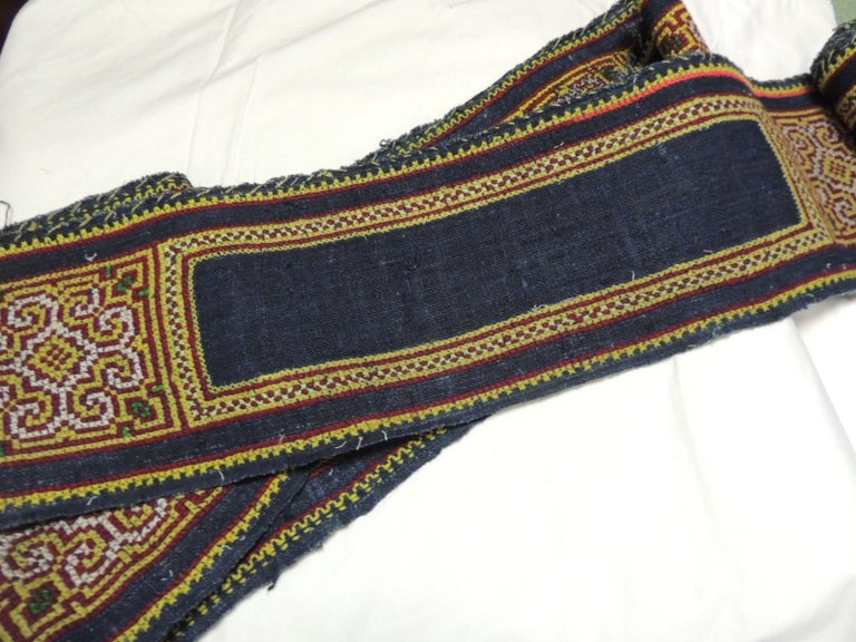 Vintage Colorful Woven Asian Blue and Green Sash/Trim For Sale at 1stDibs