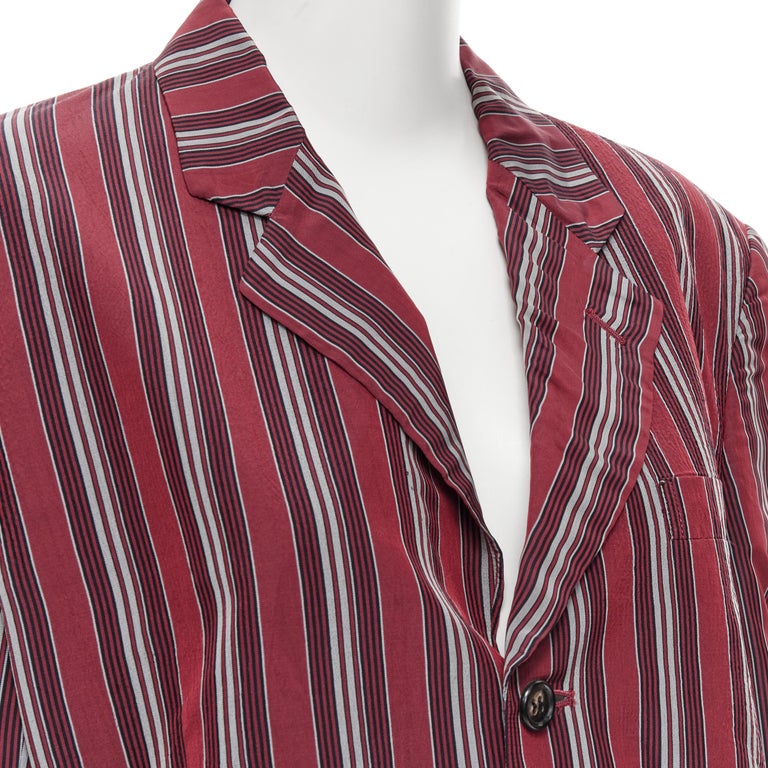 vintage COMME DS GARCONS 1991 green stripe deconstructed raw hem blazer ...