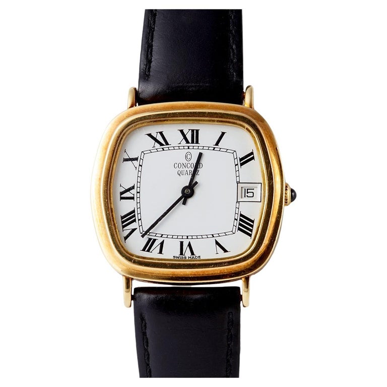 Vintage Concord 14k Yellow Gold Leather Wristwatch For Sale at 1stDibs