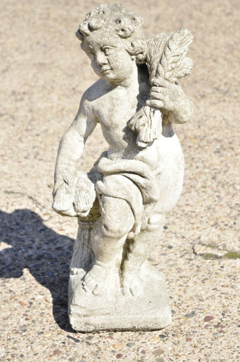 Vintage Concrete 24" Four Seasons Autumn Fall Garden Cherub Putti ...