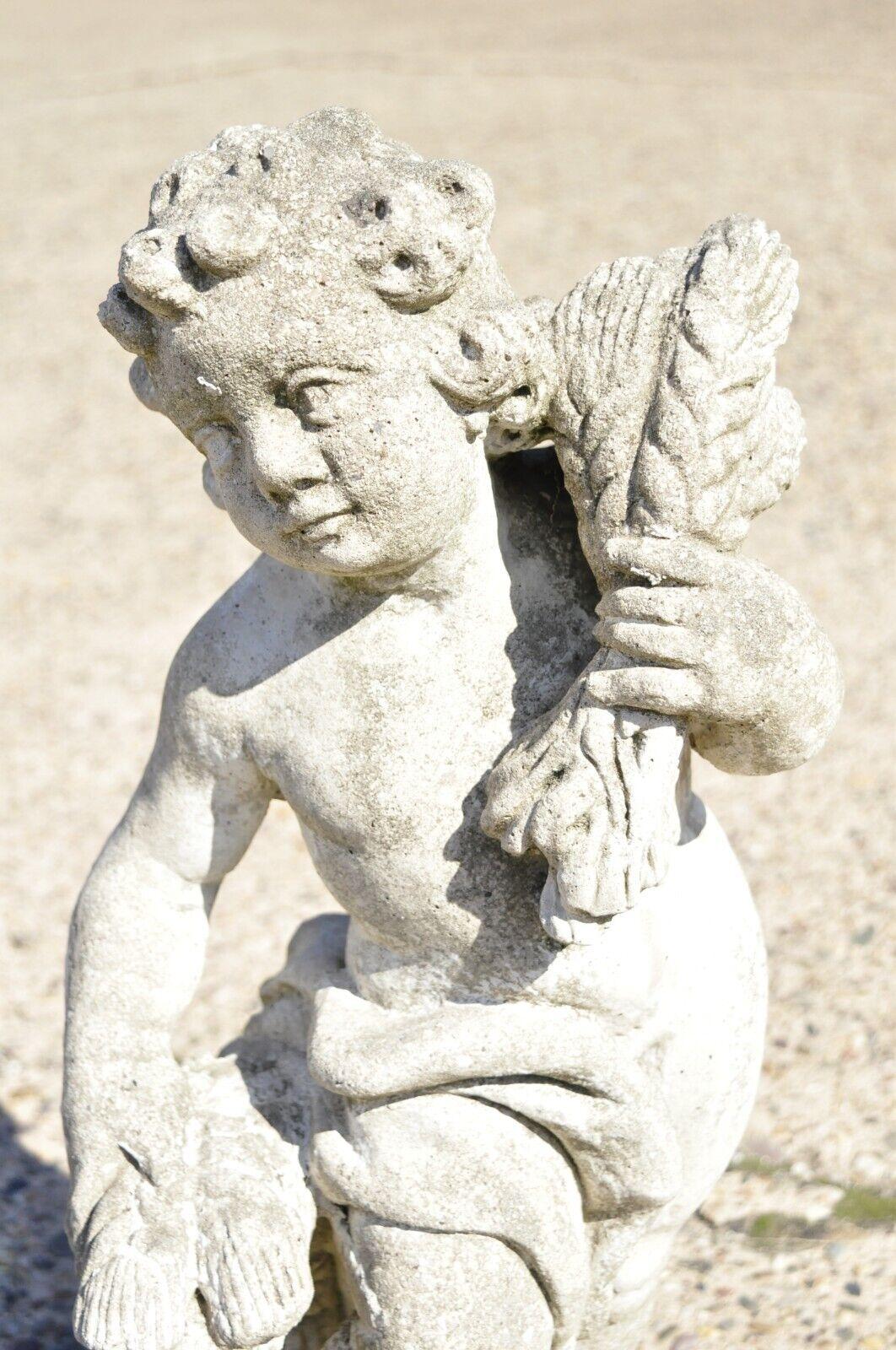 Vintage Concrete 24" Four Seasons Autumn Fall Garden Cherub Putti ...