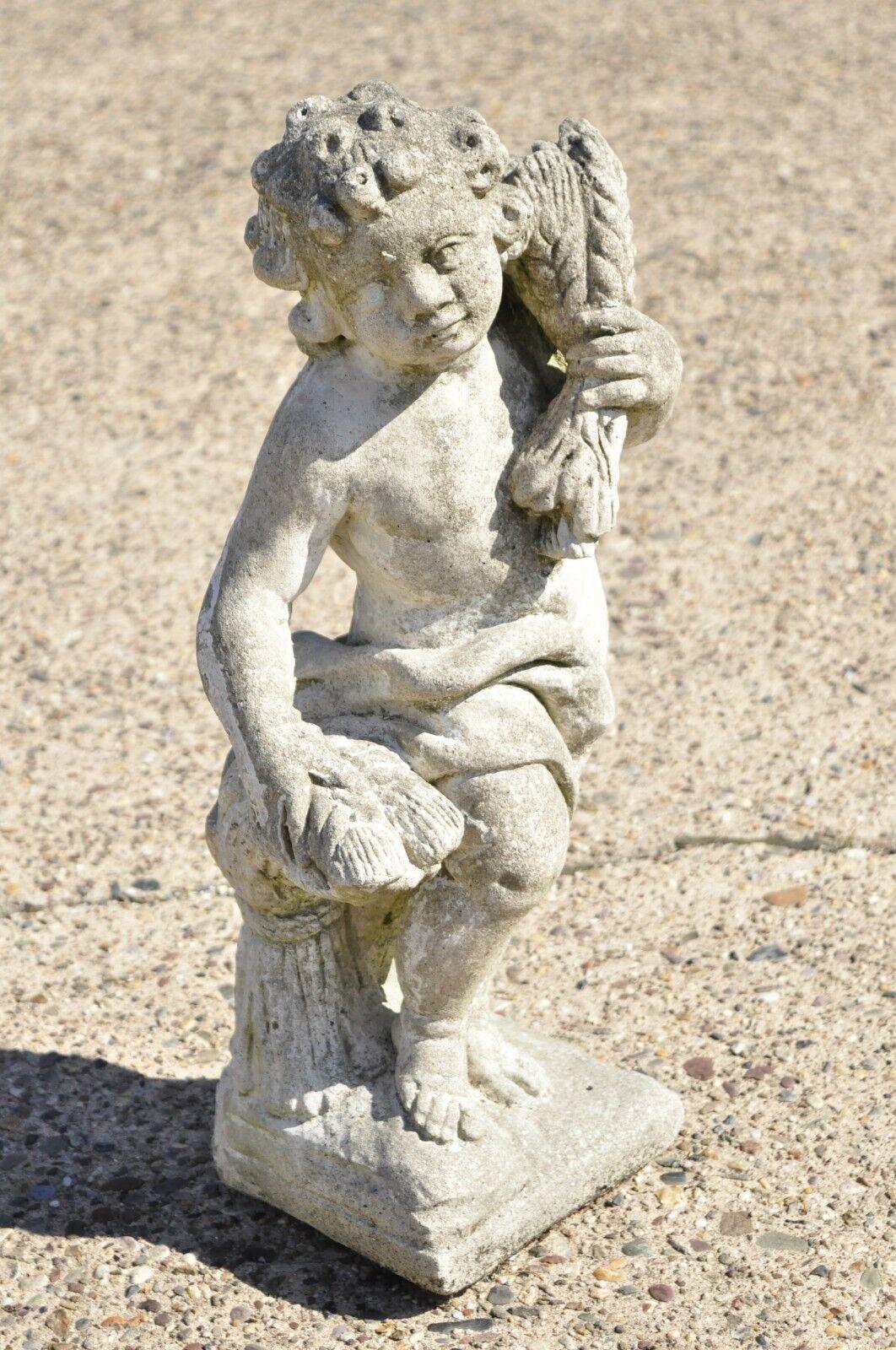 Vintage Concrete 24" Four Seasons Autumn Fall Garden Cherub Putti ...