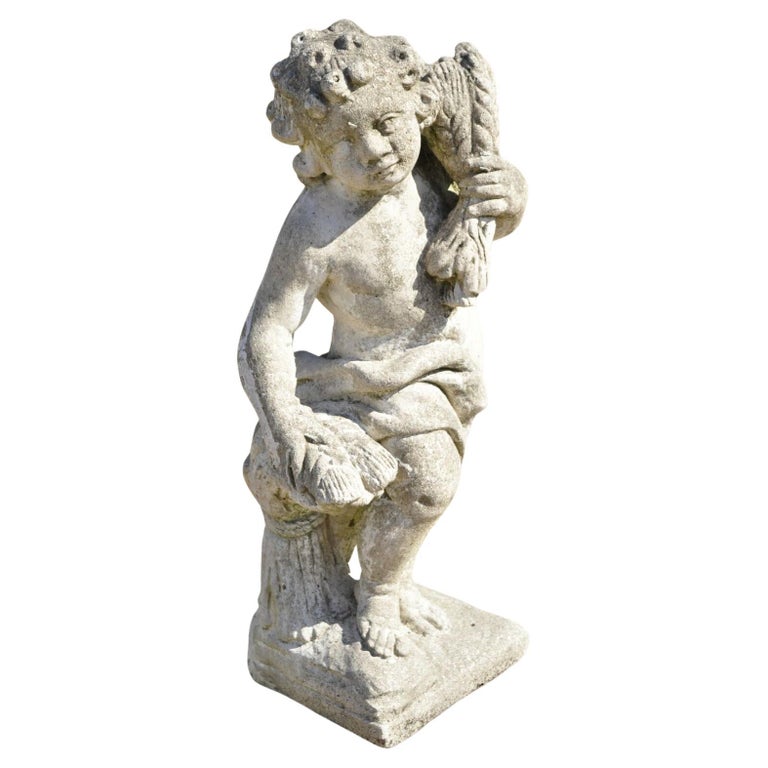Vintage Concrete 24" Four Seasons Autumn Fall Garden Cherub Putti ...