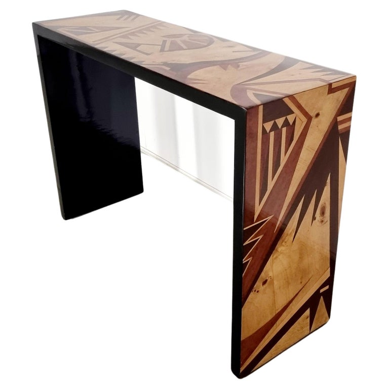 Vintage console table with inlaid wood, handmade, Italy, 1970s For Sale ...