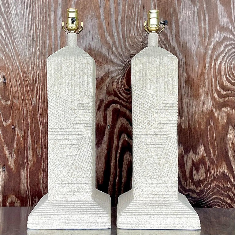 Vintage Contemporary Angled Stripe Plaster Table Lamps , a Pair For ...