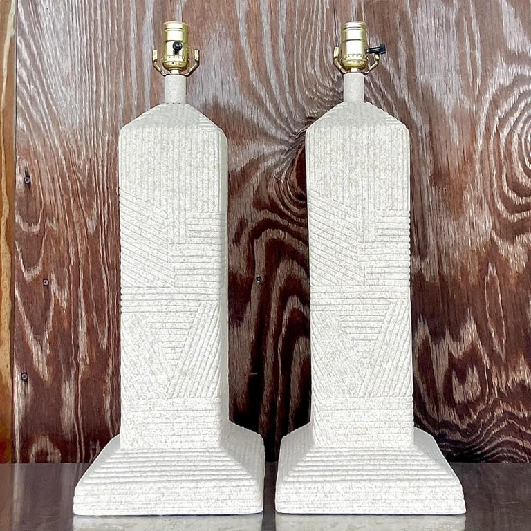 Vintage Contemporary Angled Stripe Plaster Table Lamps , a Pair For ...