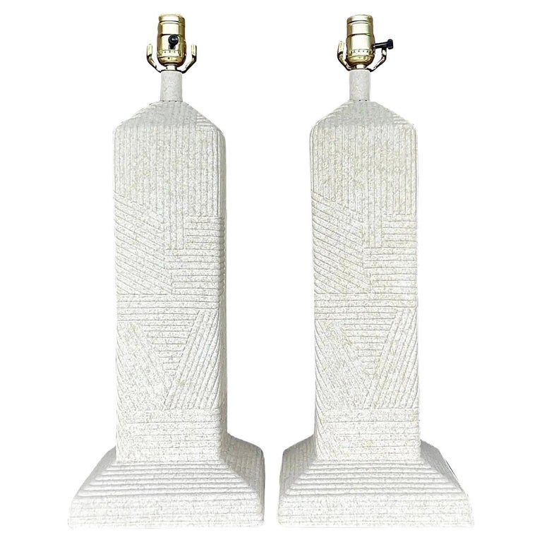 Vintage Contemporary Angled Stripe Plaster Table Lamps , a Pair For ...