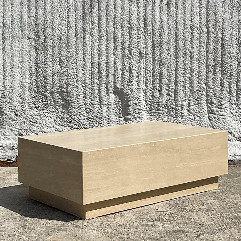 Vintage Contemporary Architectural Block Travertine Coffee Table For ...