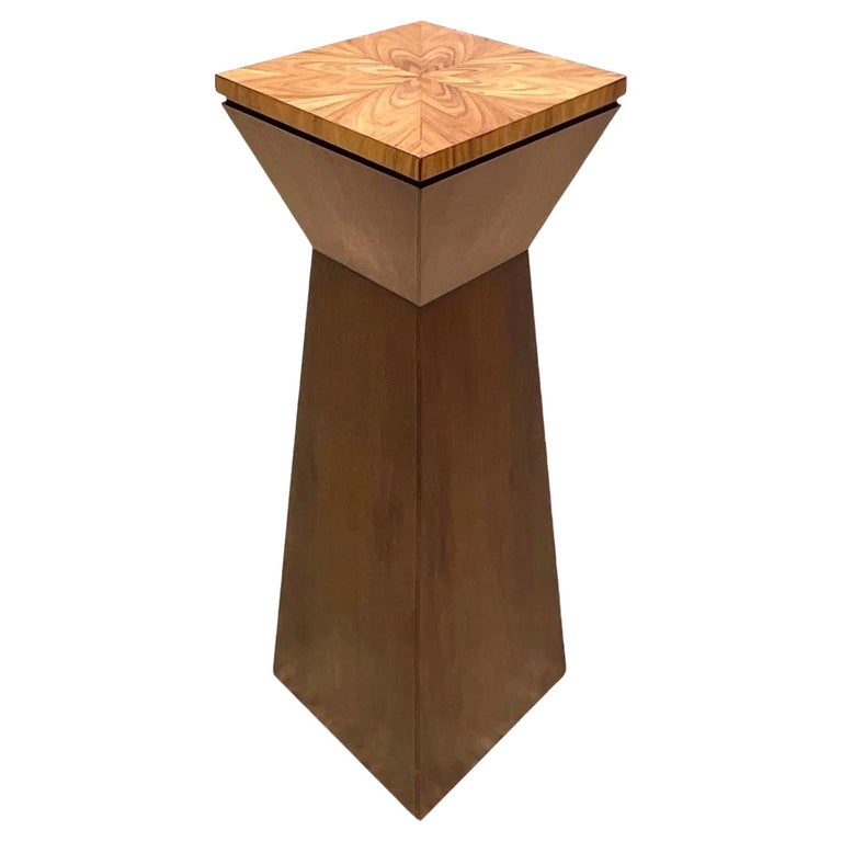 Vintage Contemporary Bookmatched Burl Wood Pedestal For Sale at 1stDibs