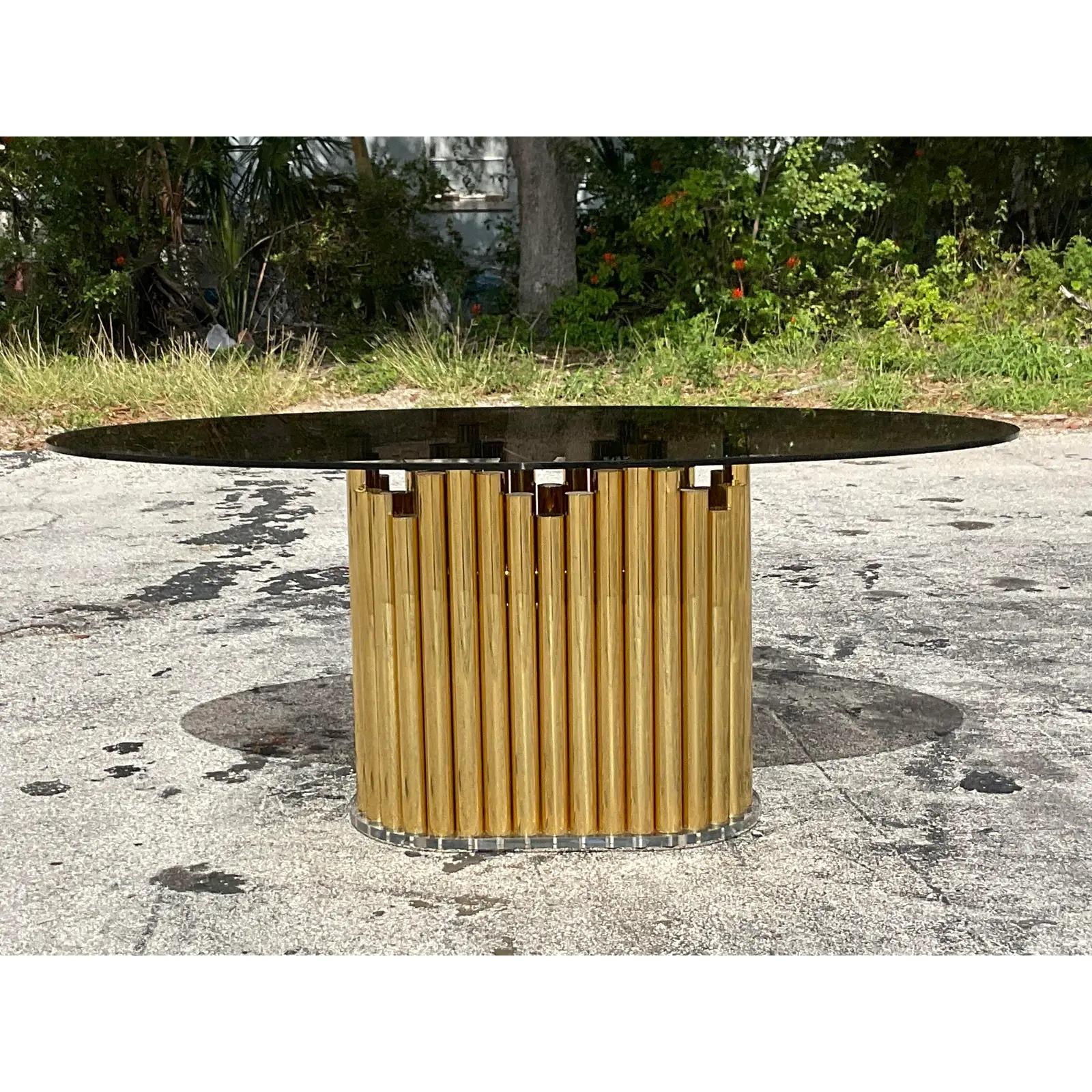 Vintage Contemporary Brass Rods Dining Table For Sale at 1stDibs