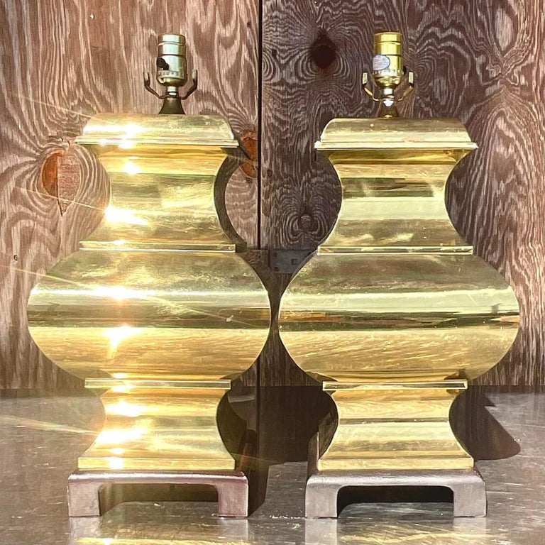 Vintage Contemporary Brass Table Lamps, a Pair For Sale at 1stDibs