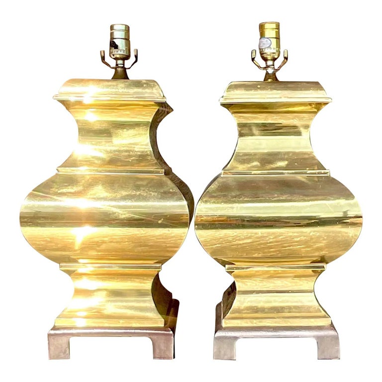 Vintage Contemporary Brass Table Lamps, a Pair For Sale at 1stDibs