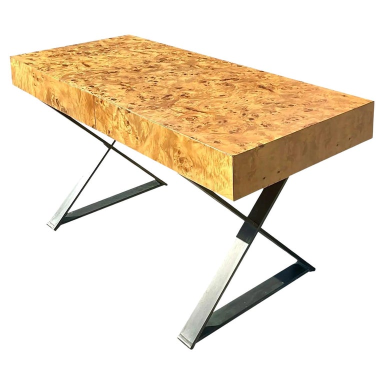 Vintage Contemporary Burl Wood Writing Desk After Milo Baughman For ...