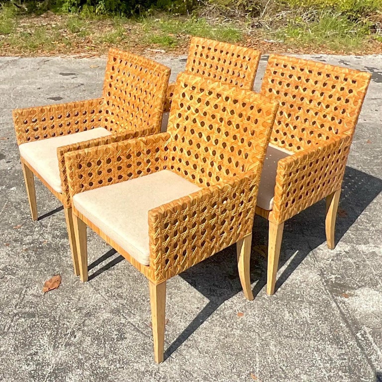 Vintage Contemporary Cane Dining Chairs, Set of 4 For Sale at 1stDibs