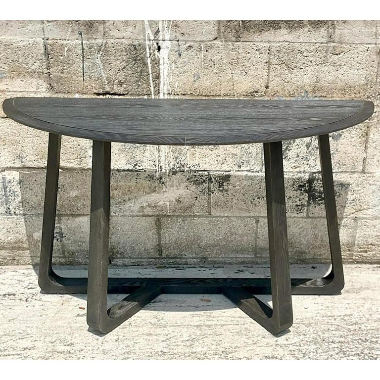 Vintage Contemporary Cerused Black Demilune Console Table at 1stDibs