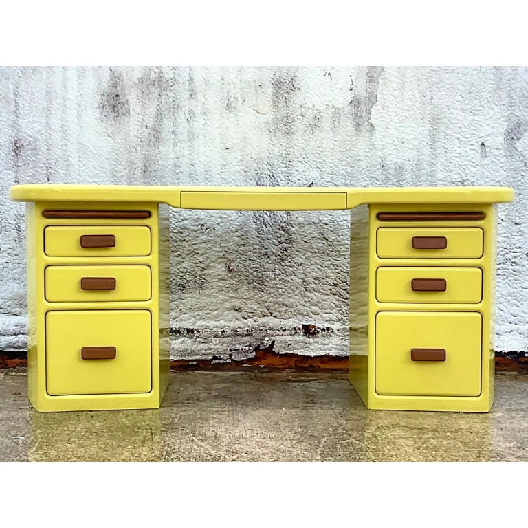 Vintage Contemporary Custom Lacquered Chartreuse Biomorphic Desk For ...