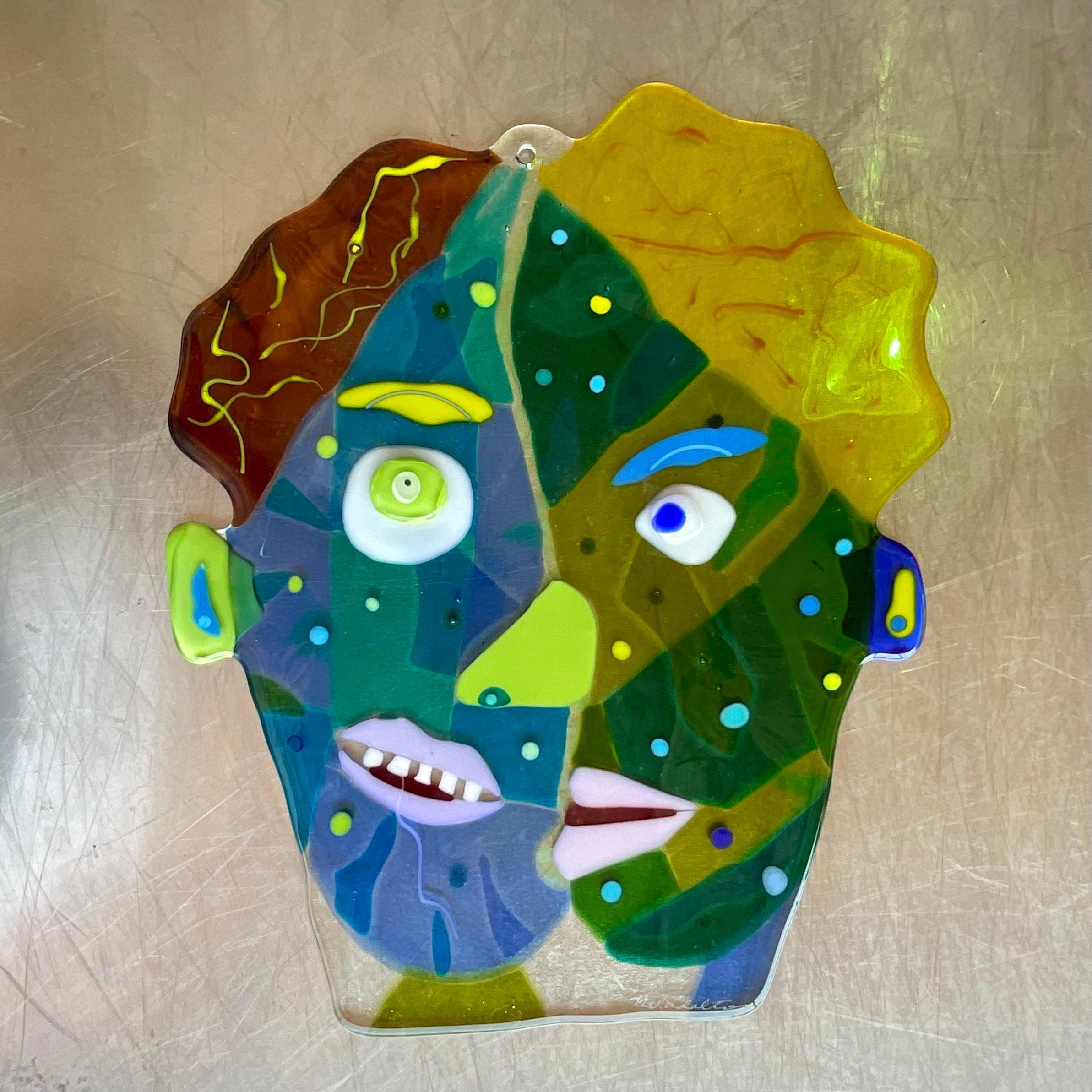 Vintage Contemporary Fused Glass Faces Wall Sculpture For Sale at 1stDibs