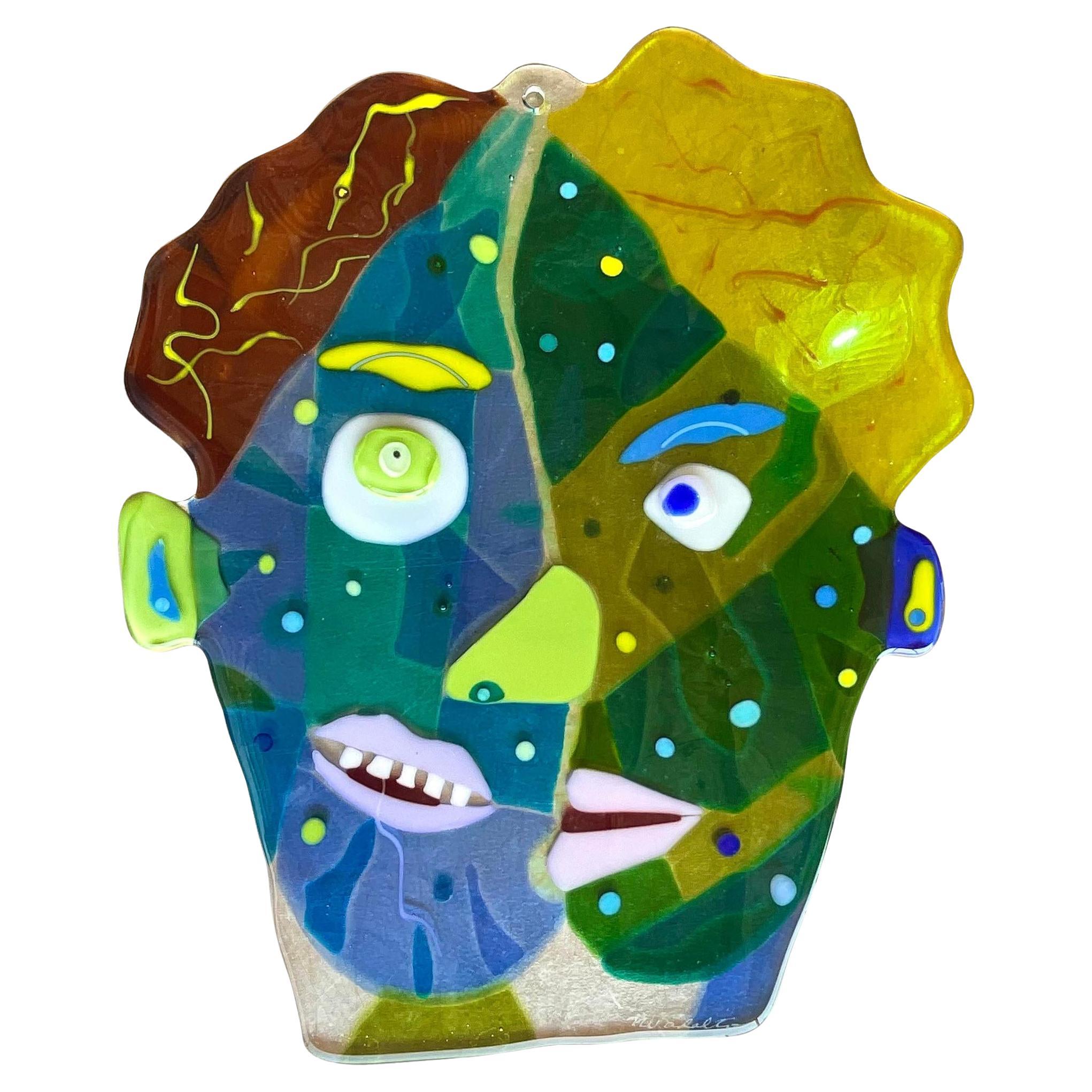 Vintage Contemporary Fused Glass Faces Wall Sculpture For Sale at 1stDibs
