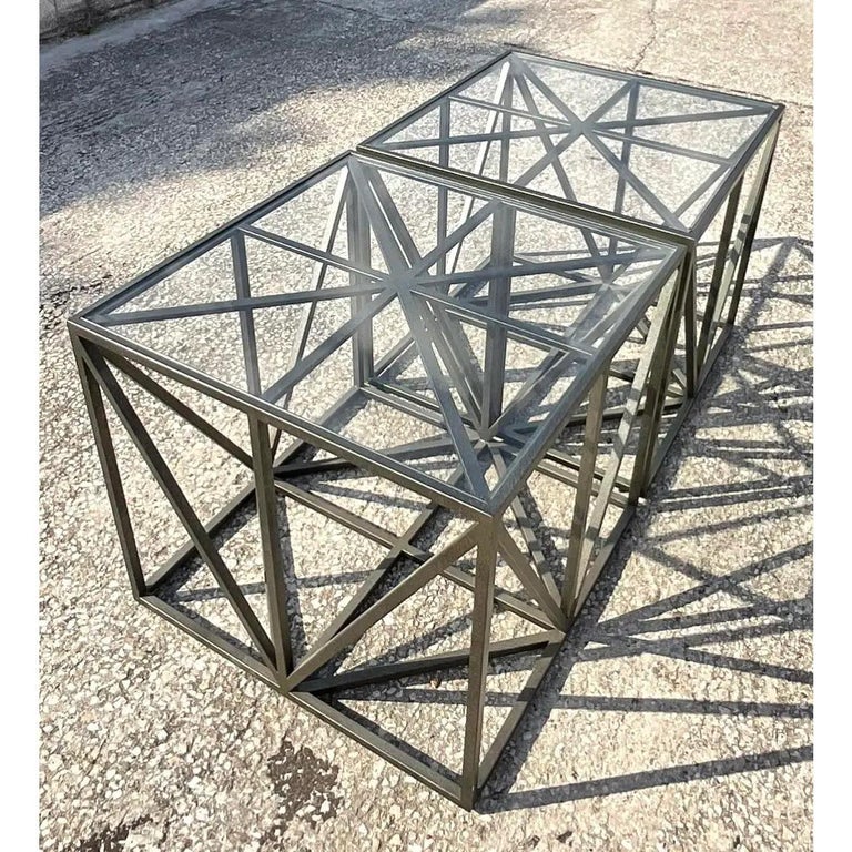 Vintage Contemporary Girder Side Tables - a Pair For Sale at 1stDibs
