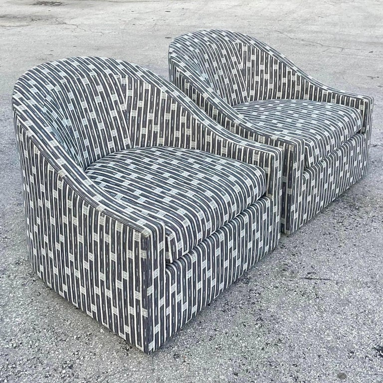 Vintage Contemporary Ikat Swivel Chairs - a Pair For Sale at 1stDibs