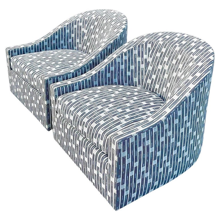 Vintage Contemporary Ikat Swivel Chairs - a Pair For Sale at 1stDibs