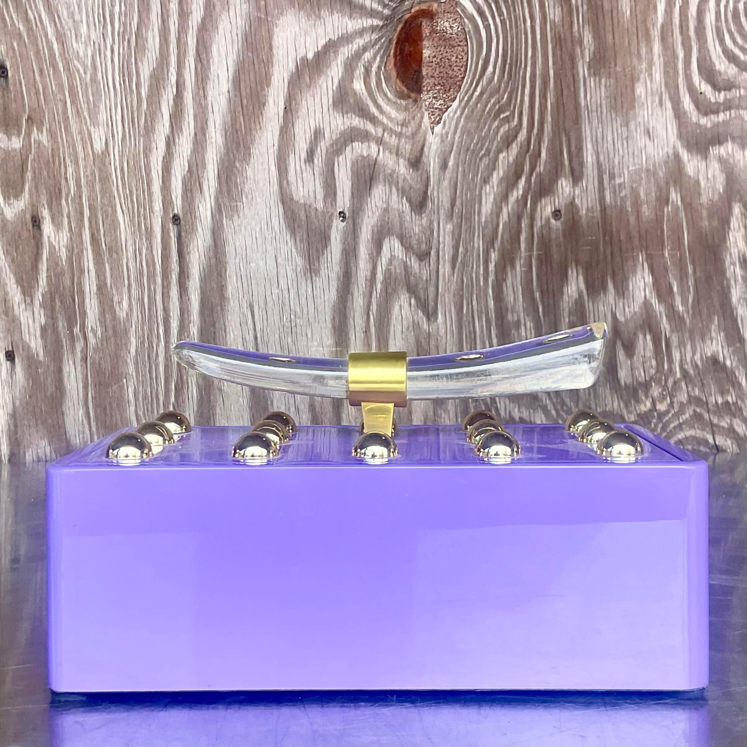 Vintage Contemporary Lacquered Box With Lucite Horn Handle For Sale at ...