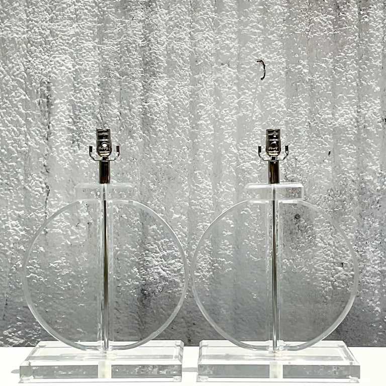 Vintage Contemporary Lucite Disc Lamps - a Pair at 1stDibs