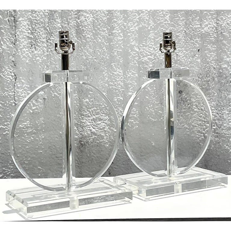 Vintage Contemporary Lucite Disc Lamps - a Pair at 1stDibs