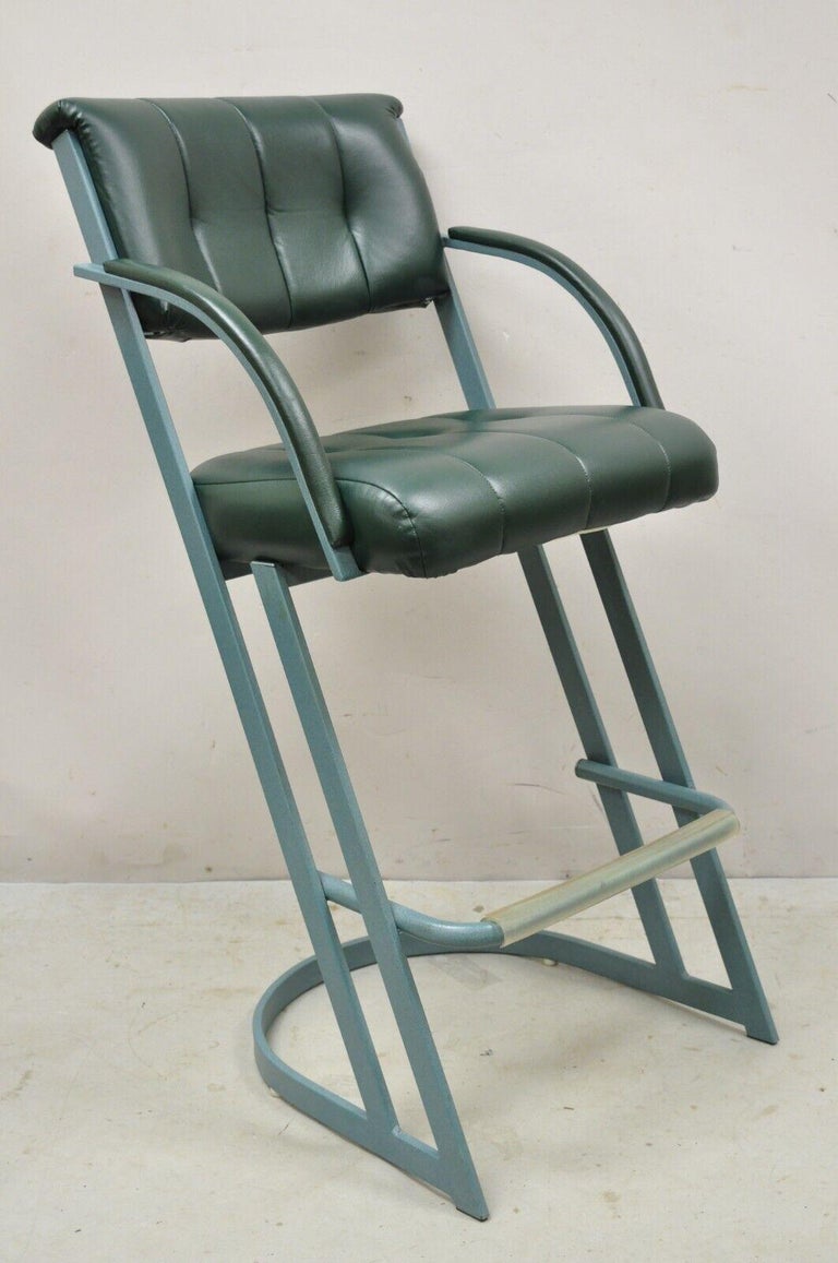 Vintage Contemporary Modern Green Metal Sculptural Space Age Bar Stools ...