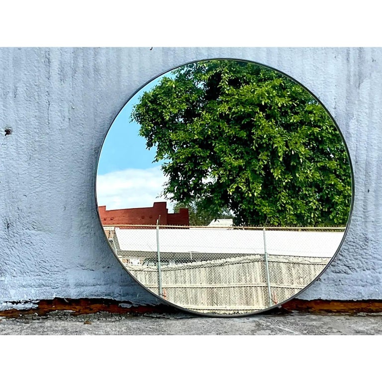 Vintage Contemporary Monumental Round Chrome Mirror at 1stDibs