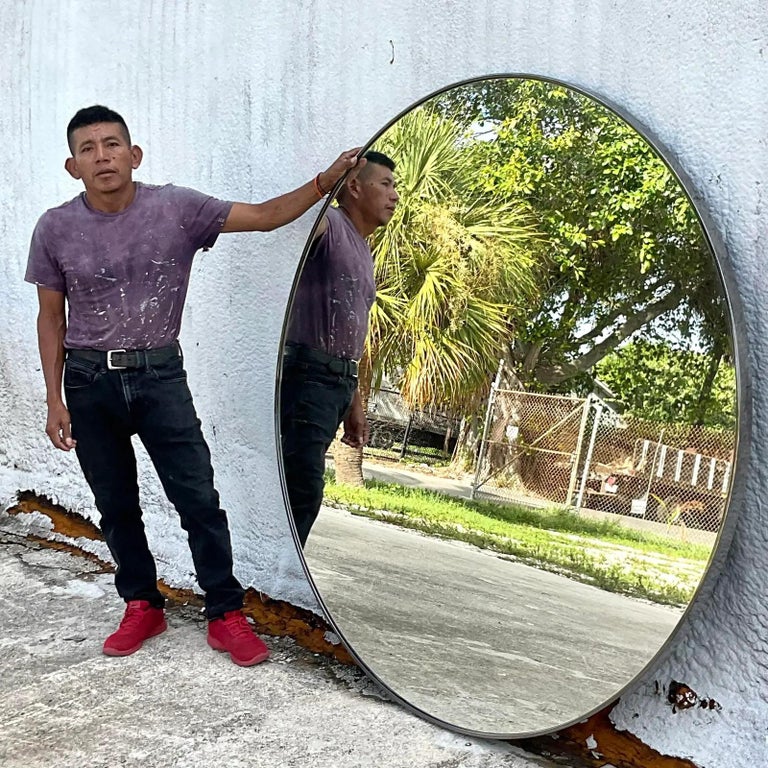 Vintage Contemporary Monumental Round Chrome Mirror at 1stDibs