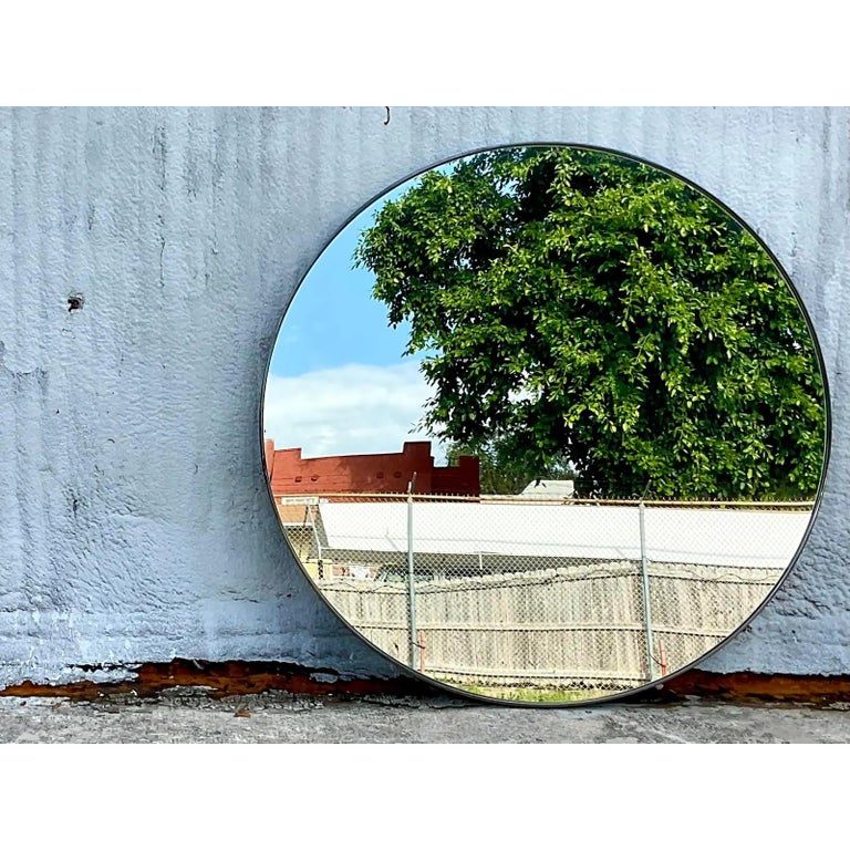 Vintage Contemporary Monumental Round Chrome Mirror at 1stDibs