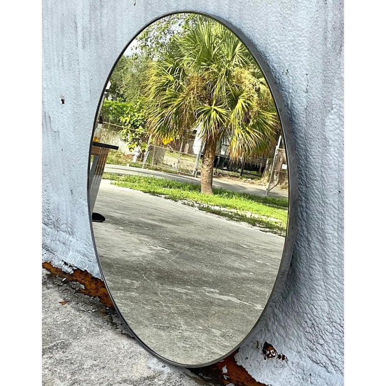 Vintage Contemporary Monumental Round Chrome Mirror at 1stDibs