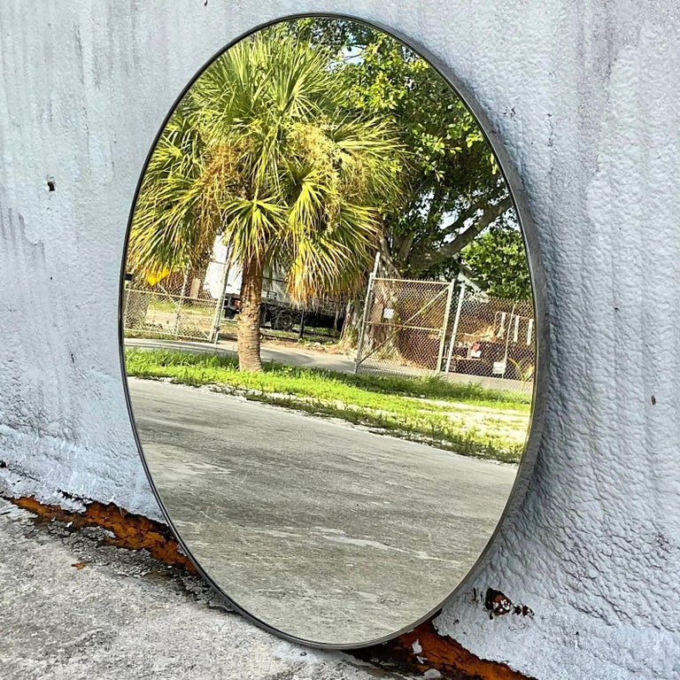 Vintage Contemporary Monumental Round Chrome Mirror at 1stDibs