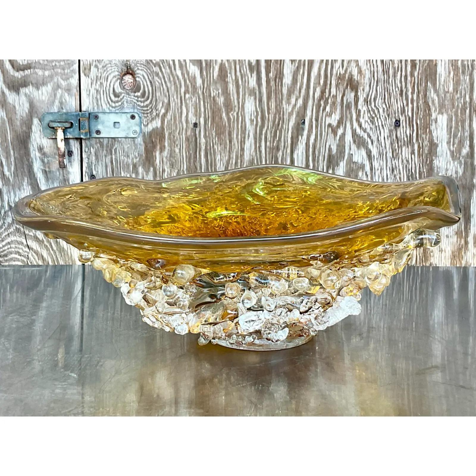 Vintage Contemporary New Day Glass Bowl Signed and Dated 2000 For Sale ...