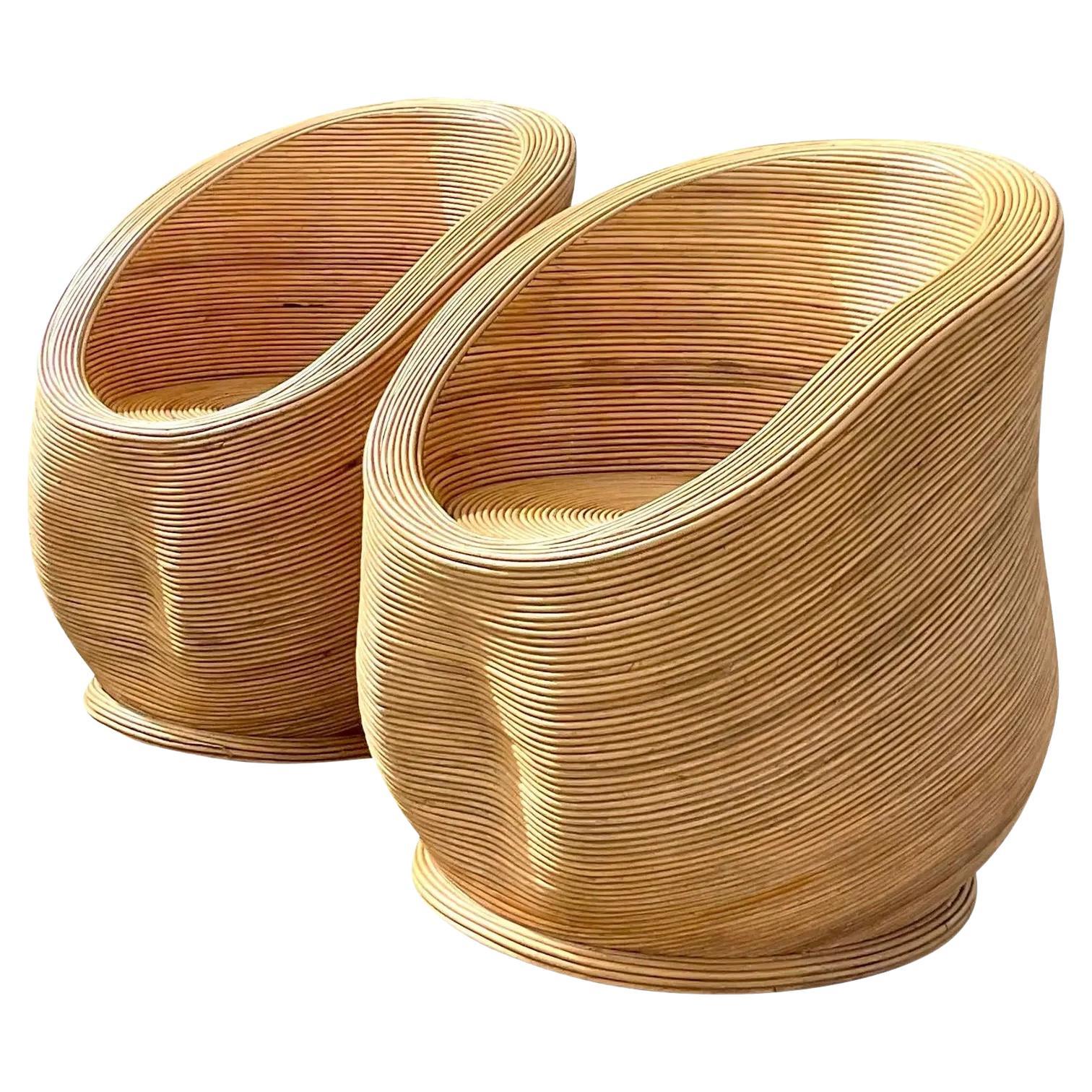 Vintage Coastal Pencil Reed Pod Chairs, a Pair at 1stDibs